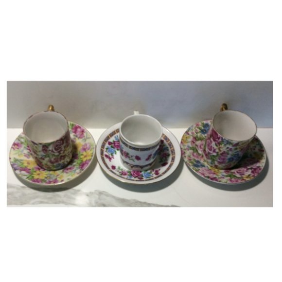 Other | Three Vintage Demitasse Tea Cups Saucers Set With Gold Trim ...
